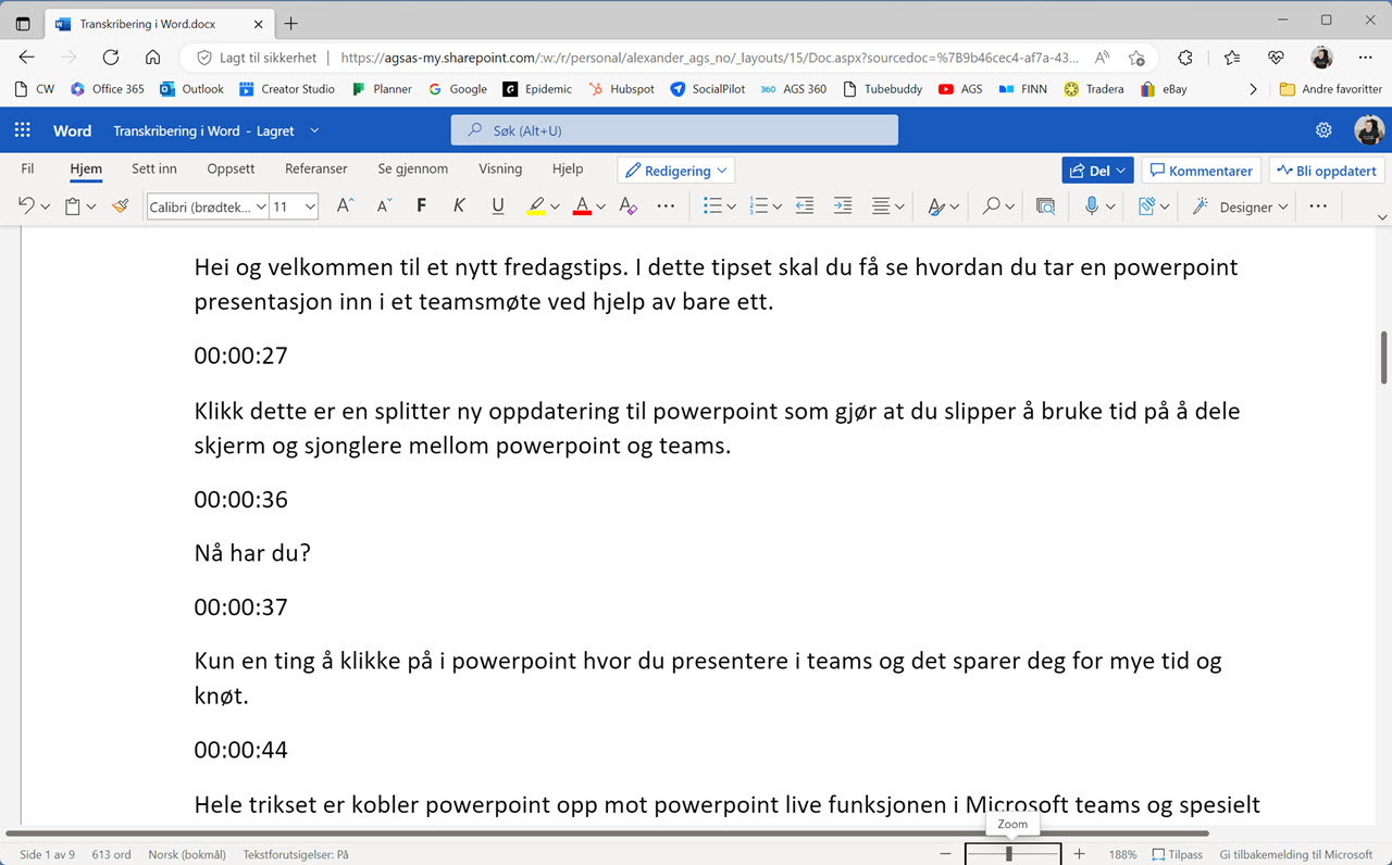 Hvordan transkribere lyd og video i Word